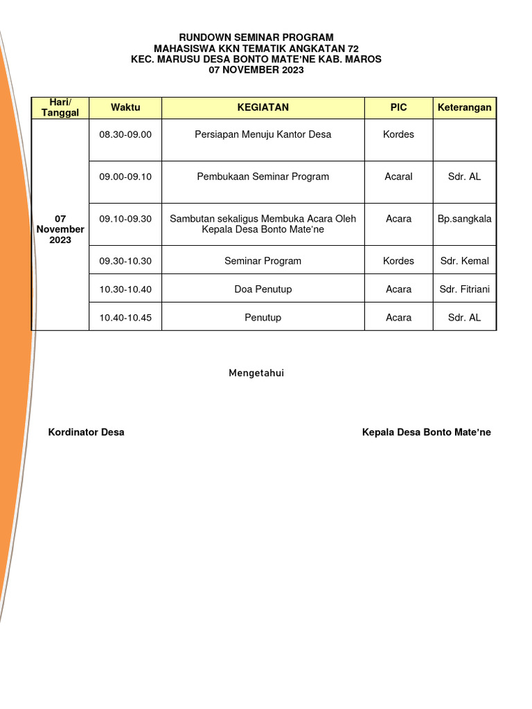 Rundown Seminar Program | PDF