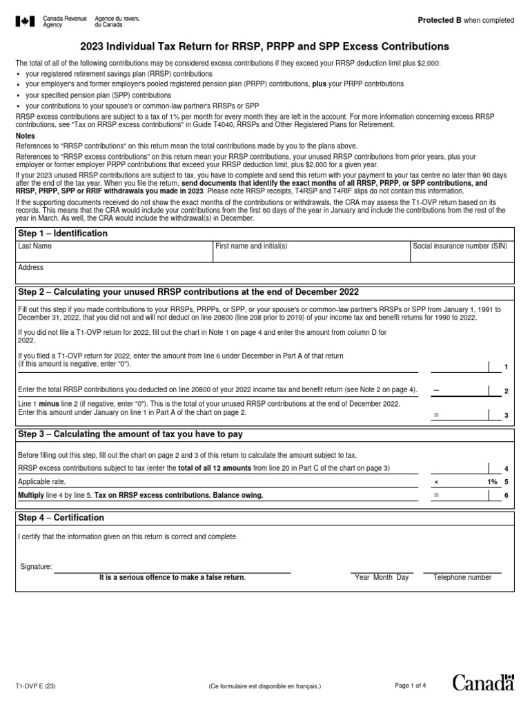 2023 Individual Tax Return For RRSP, PRPP and SPP Excess Contributions ...