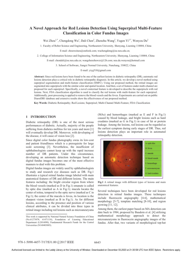 A Novel Approach For Red Lesions Detection Using Superpixel Multi-Feature Classification in ...