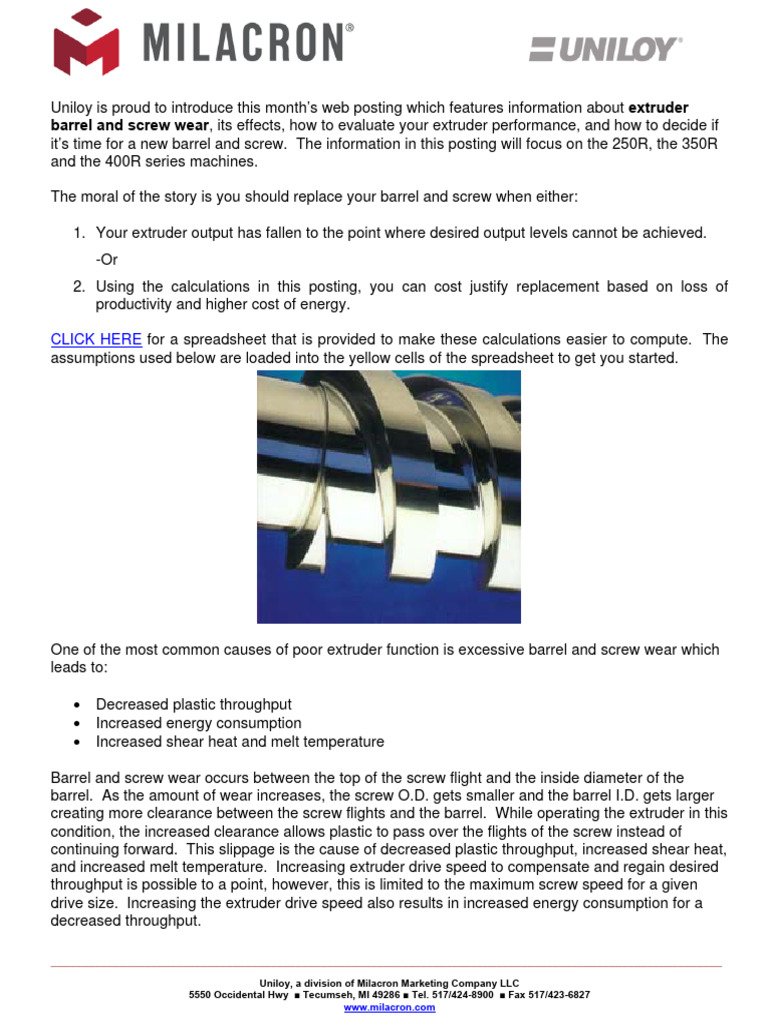 Evaluating Extruder Barrel and Screw Wear | PDF