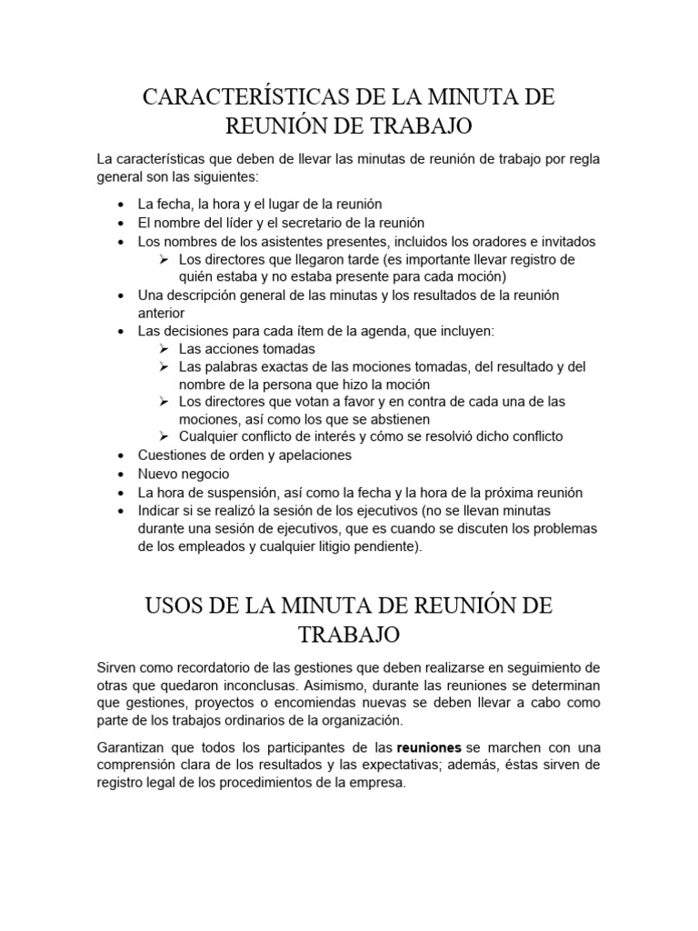 Minuta de Reunión de Trabajo (Usos y Características) | PDF | Negocios