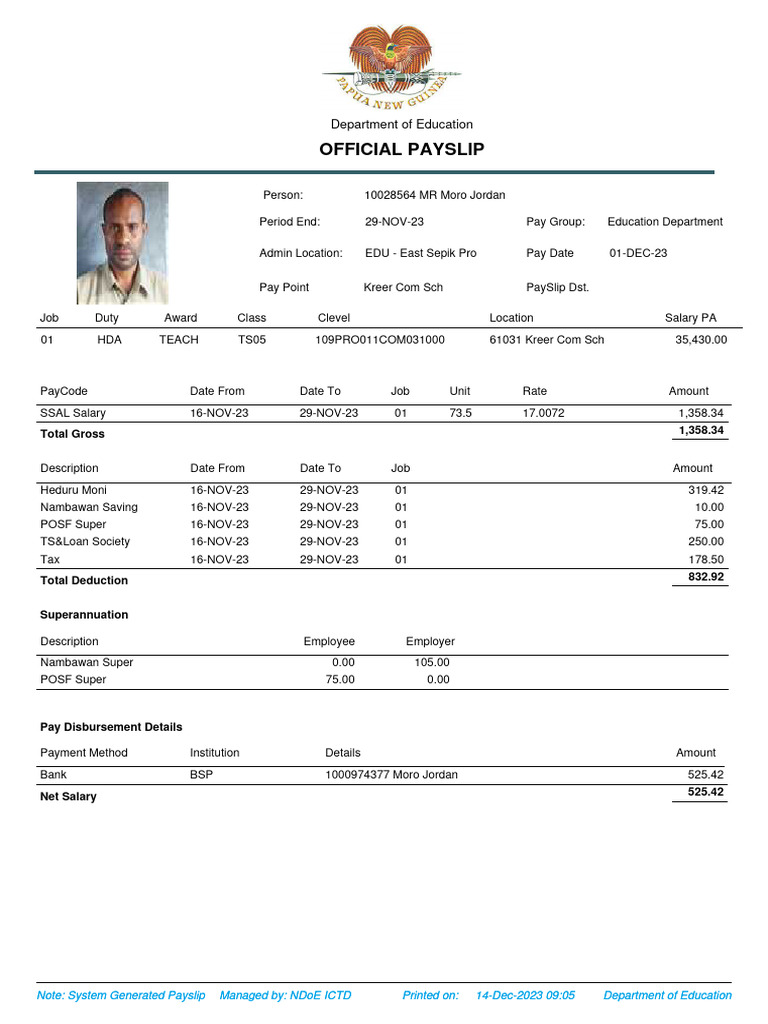 Official Payslip: Department of Education | Download Free PDF ...