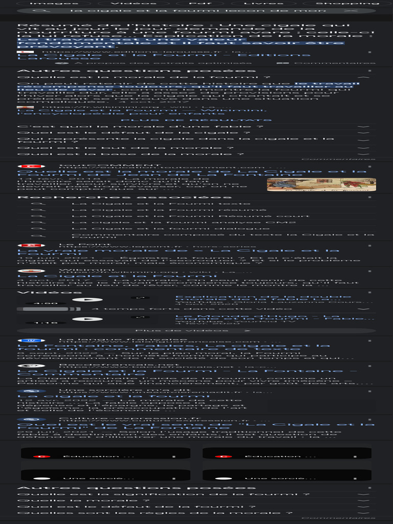 La Cigale Et La Fourmi Lecon de Morale - Recherch | PDF