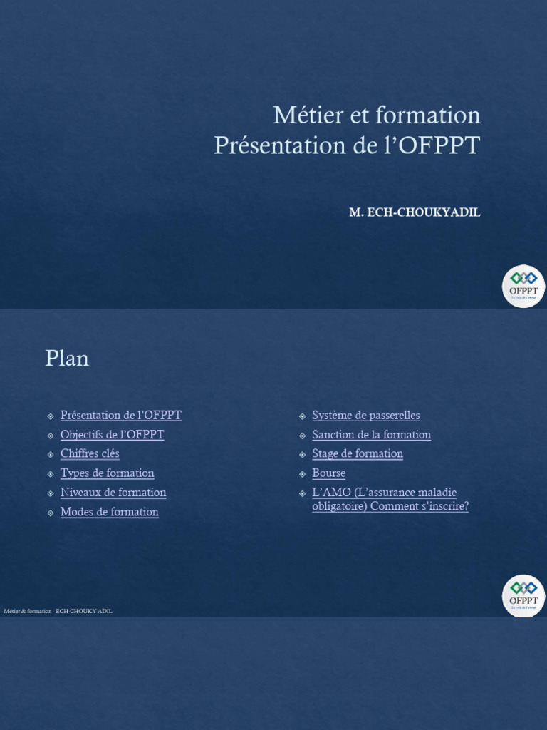 Metier Et Formation Partie I Présentation Ofppt | PDF | Économie du travail | Gestion des ...