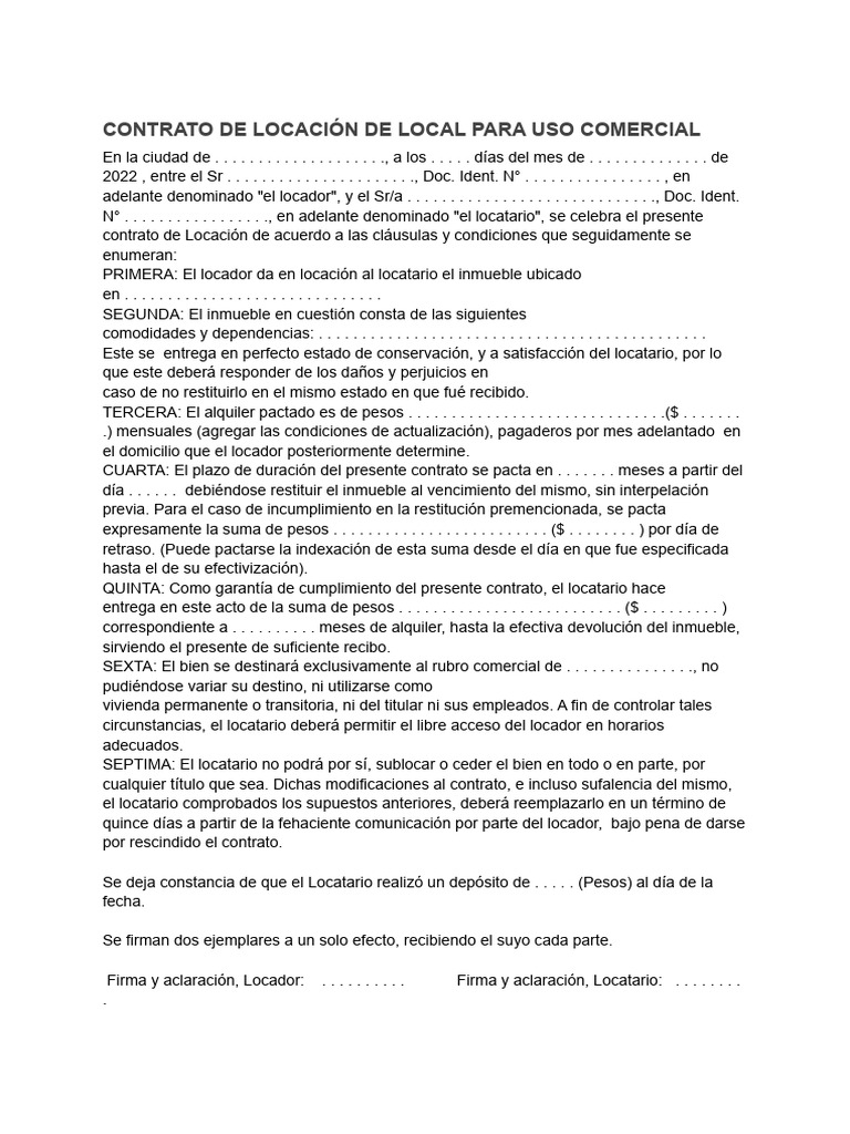 Contrato de Locación de Local para Uso Comercial | PDF