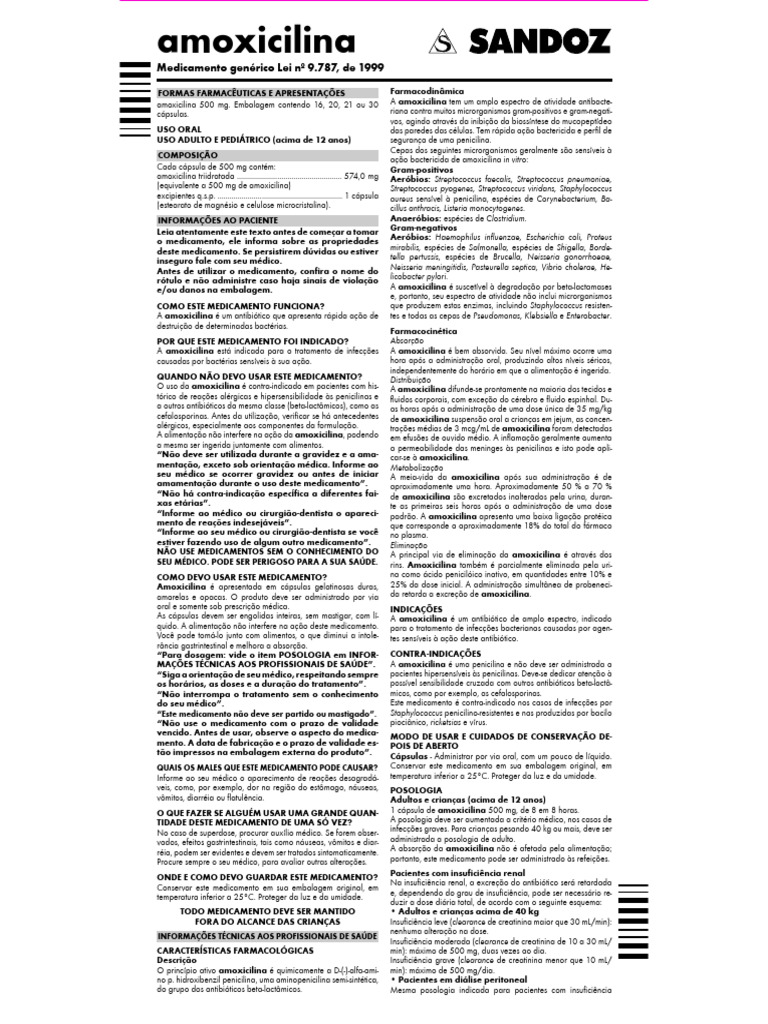 Amoxicilina 500mg Generico Sandoz 16 Comprimidos | PDF | Penicilina ...
