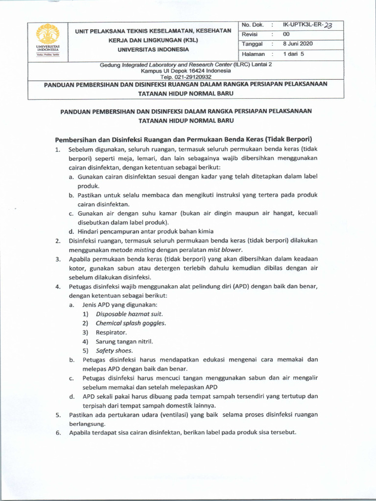 Panduan Pembersihan Dan Disinfeksi Ruangan Dalam Rangka Persiapan ...