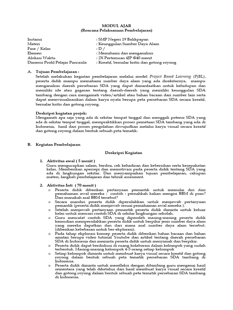 Modul Ajar Materi Keunggulan Sda | PDF