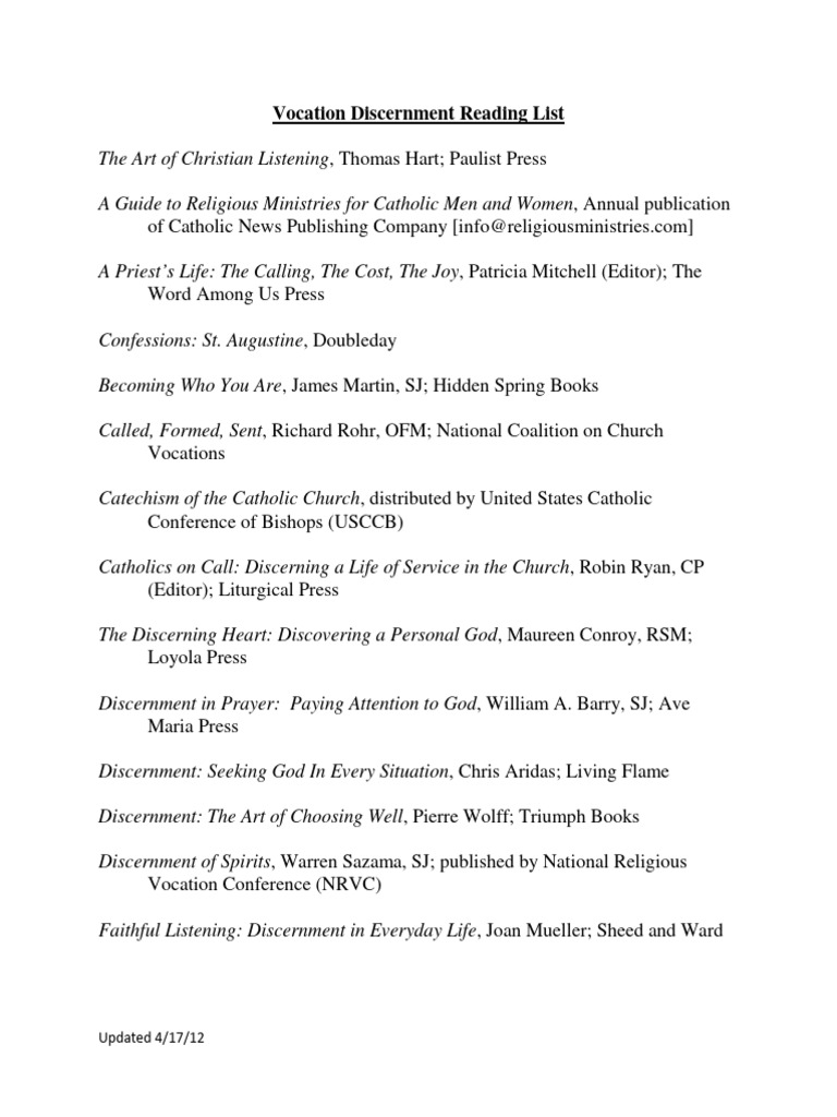Vocation Discernment Reading | PDF | Christian Denominational Families | Abrahamic Religions