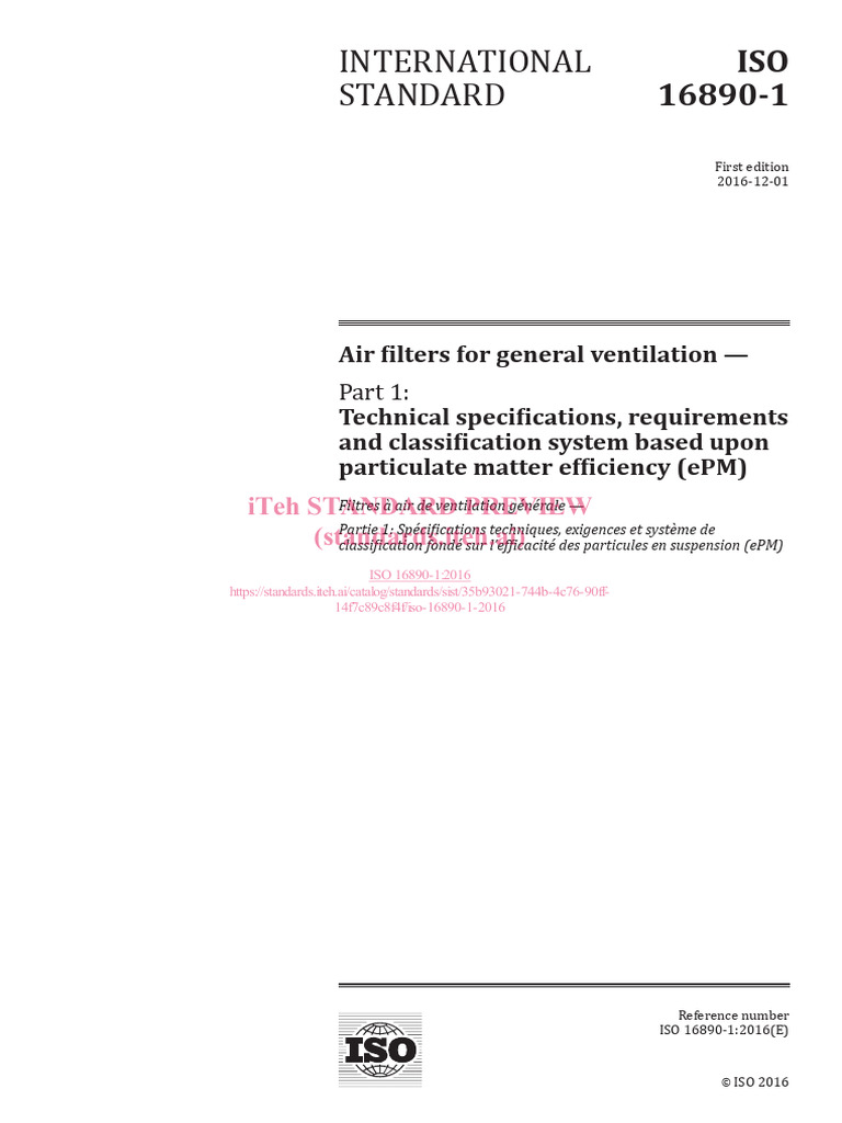 Iso 16890 1 2016 | PDF | Particulates | Aerosol