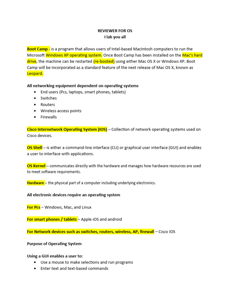REVIEWER FOR OS p2 | PDF | Operating System | Graphical User Interfaces