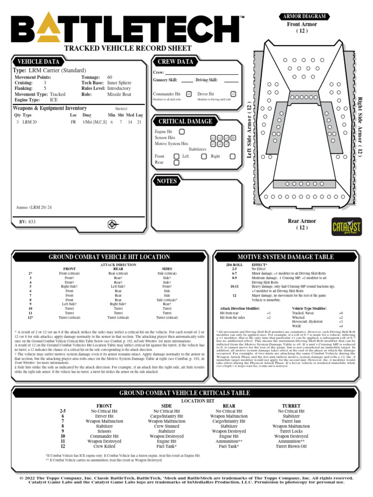 LRM Carrier (Standard) | PDF | Tanks | Battle Tech
