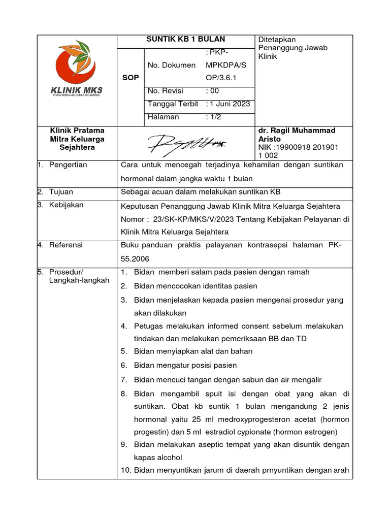 Sop KB Suntik 1 Bulan | PDF