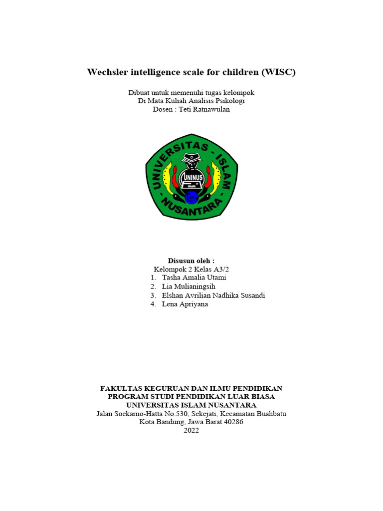 Contoh dan Skoring Tes WISC | PDF | Kajian Bahasa Asing | Metode ...