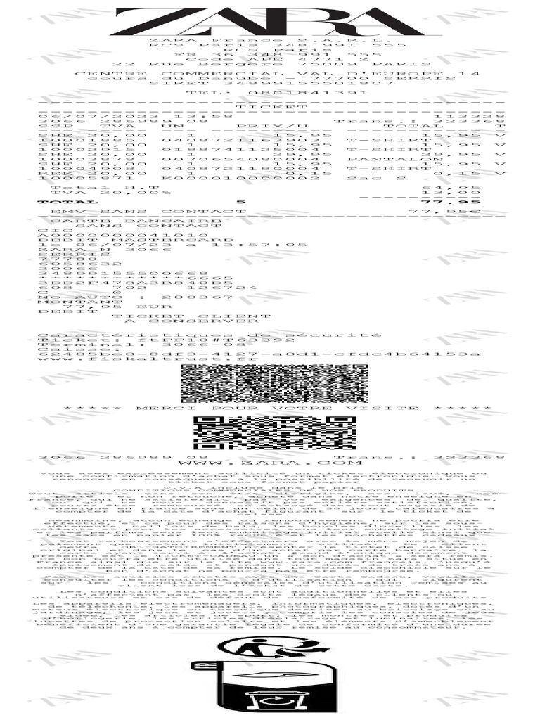 Ticket d'achat Zara Val d'Europe | PDF