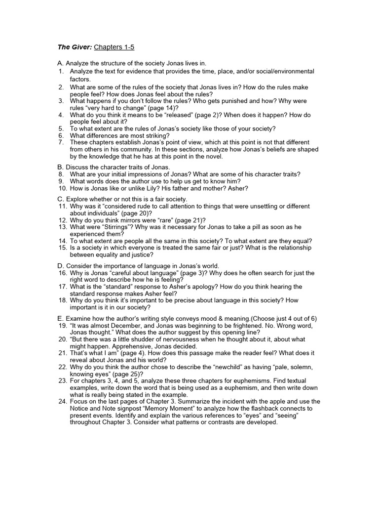 The Giver Project (Chp.1-5) | PDF | The Giver | Psychology