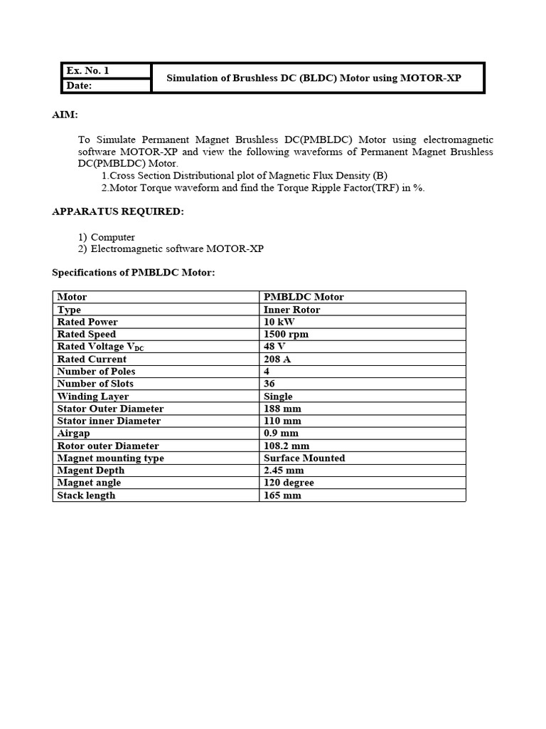 Simulation of BLDC Motor Using MOTOR-XP | PDF