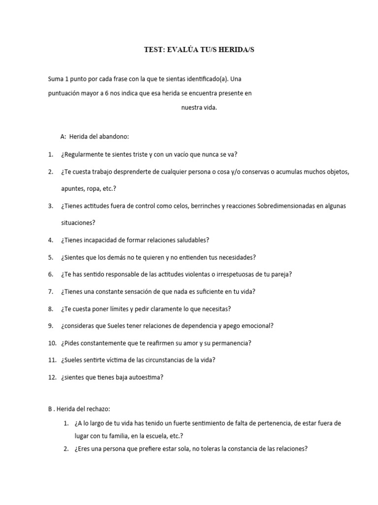 Test Heridas De Infancia Pdf Sicología