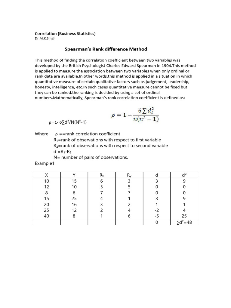 Spearman's Rank Correlation Guide | PDF | Teaching Methods & Materials