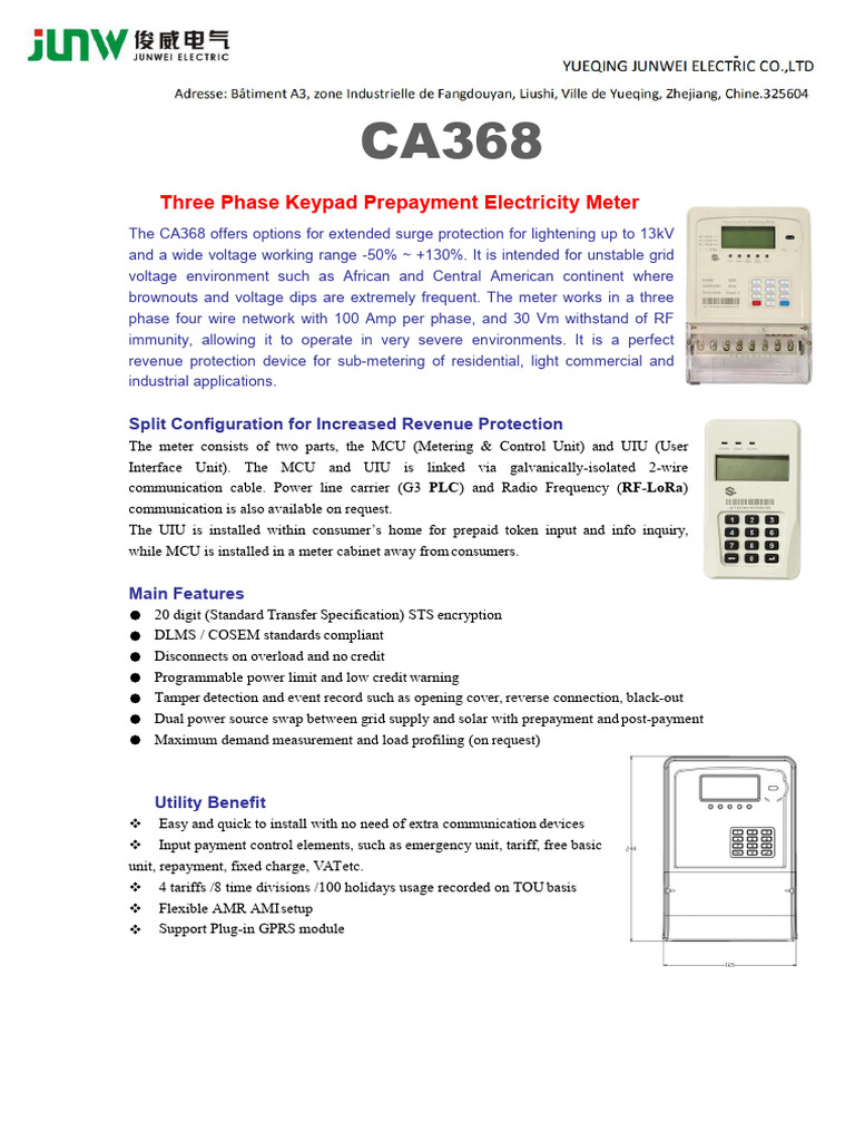 3-Phase Keypad Prepayment Meter CA368 | PDF | Electrical Grid ...