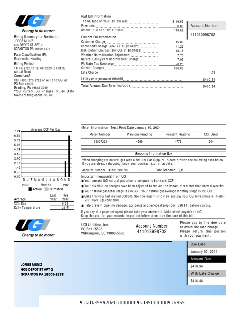 UGI Gas Bill Sample for Jorge Muniz | PDF | Fee | Taxes