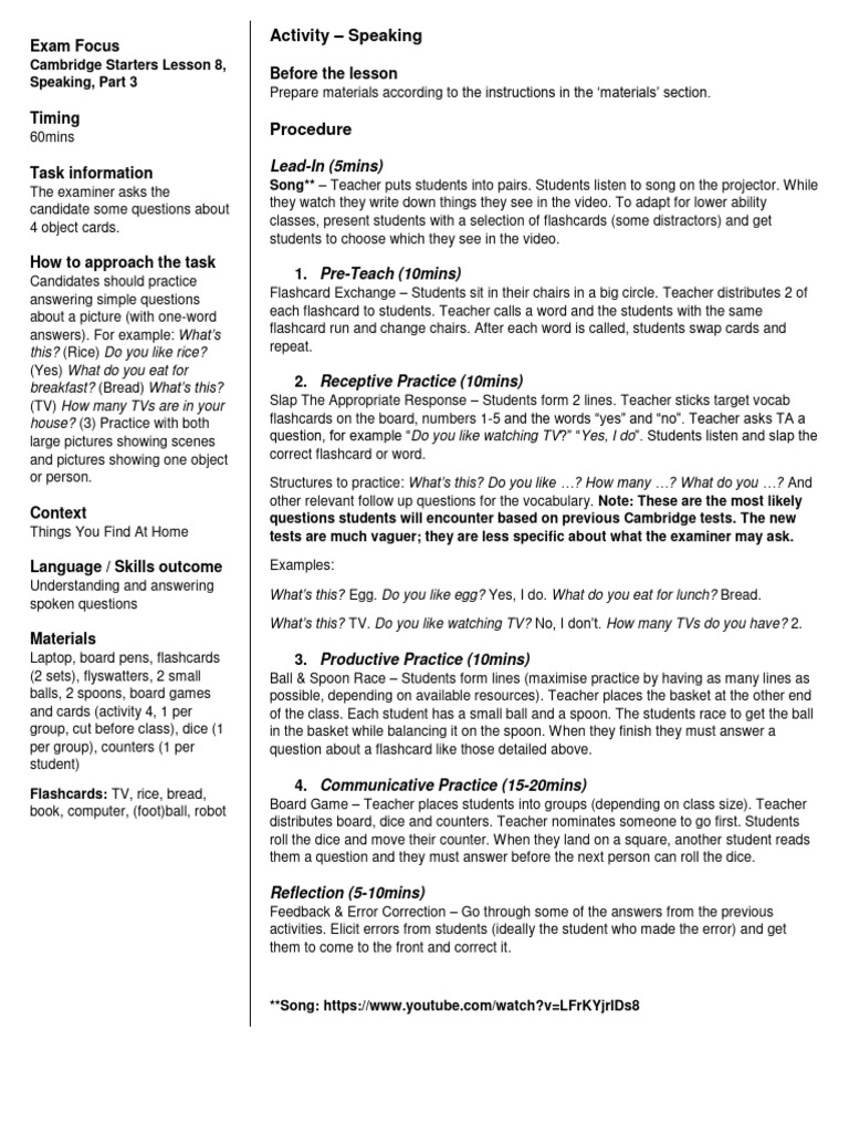 Starters Lesson 8 S Part 3 PDF Merge | PDF | Learning | Human Communication