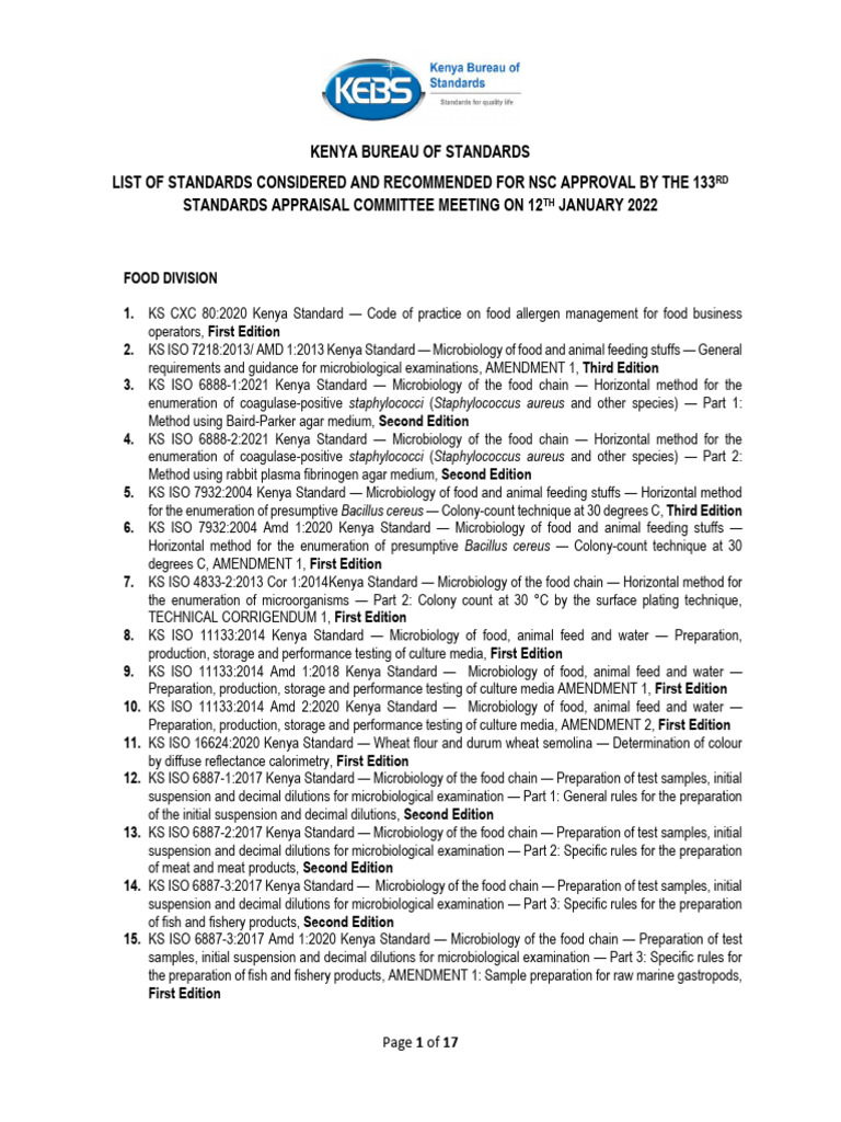 Approved New Standards by NSC - 12th January 2022 | PDF