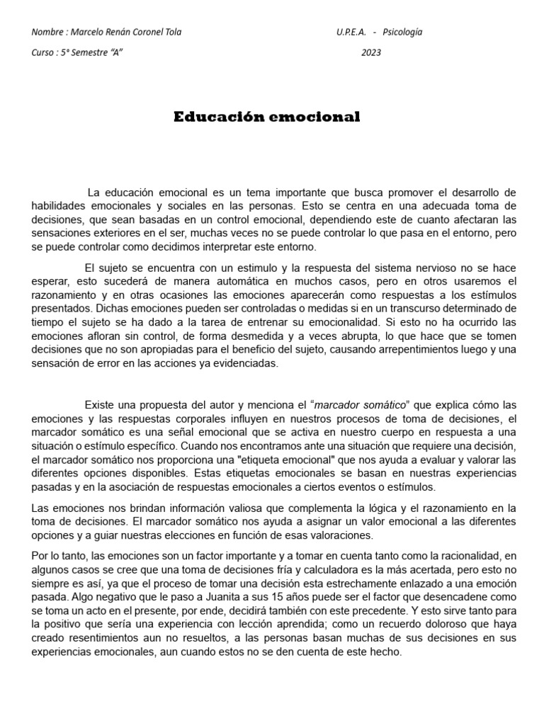 educacion emocional trab | PDF | Las emociones | Cerebro