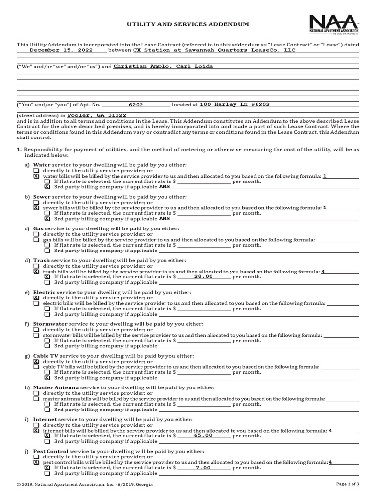 Utility and Services Addendum: December 15, 2022 CX Station at Savannah ...
