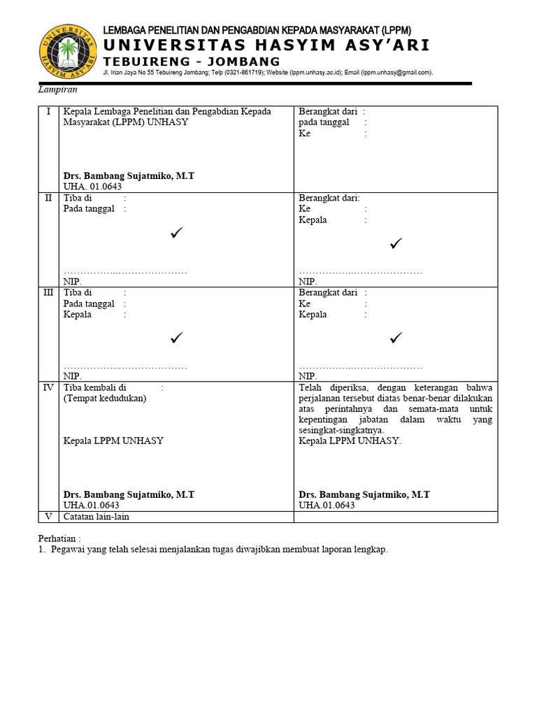 Template Lampiran SPPD | PDF