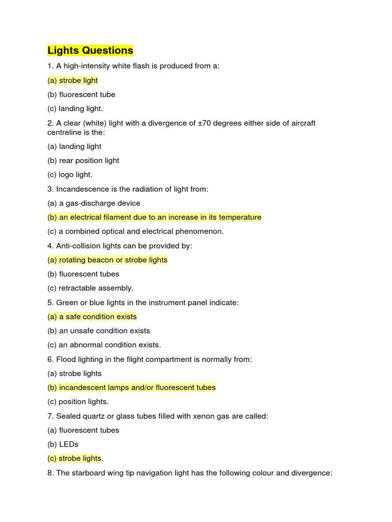 Lights Questions-Answer | PDF