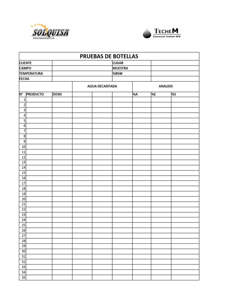Formato Para Prueba de Botellas | PDF