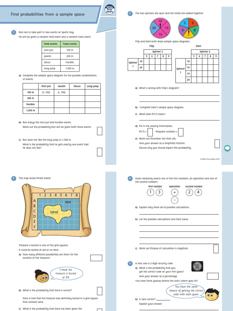 Y8 Autumn Block 6 WO2 Find Probabilities From A Sample Space 2019 | PDF ...
