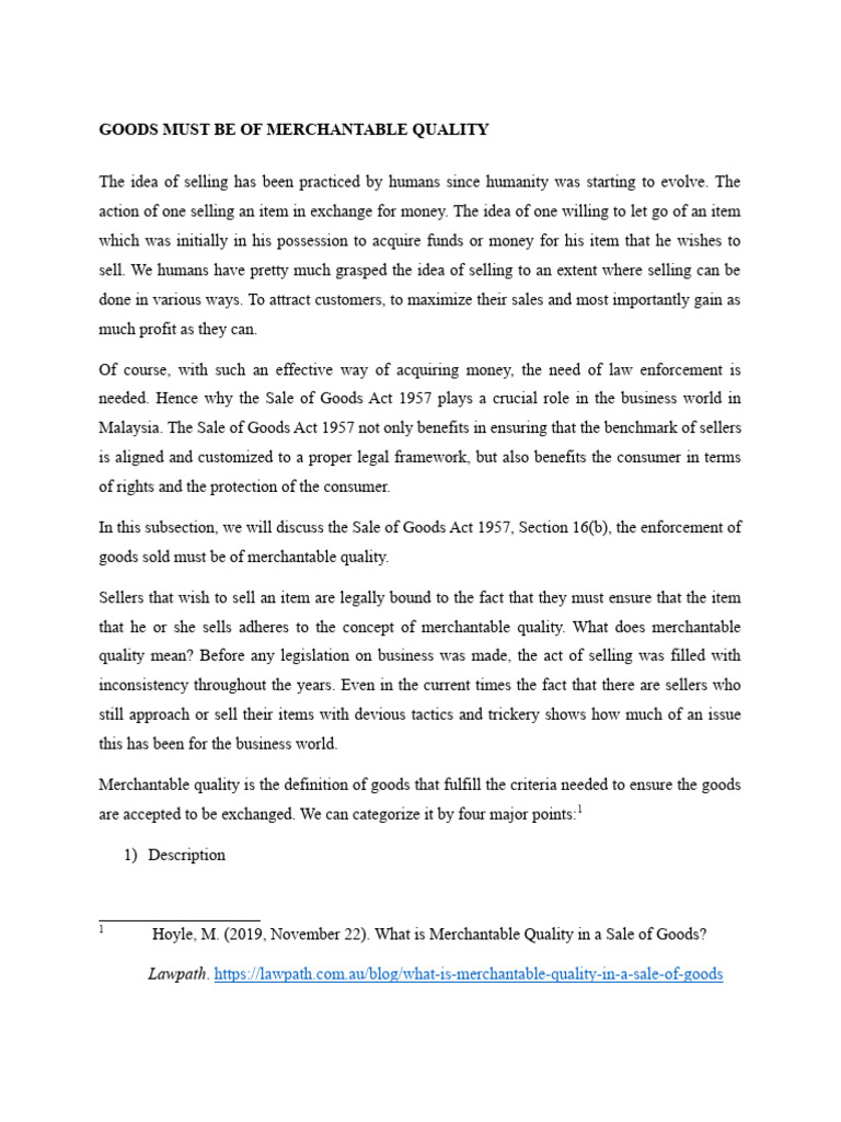 Goods Must Be of Merchantable Quality (AKIL PART) | PDF | Product ...