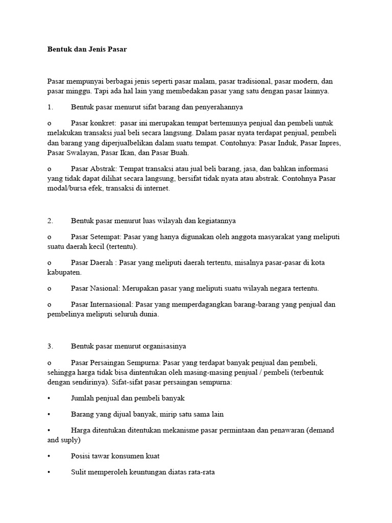 Jenis Pasar Berdasarkan Bentuknya | PDF