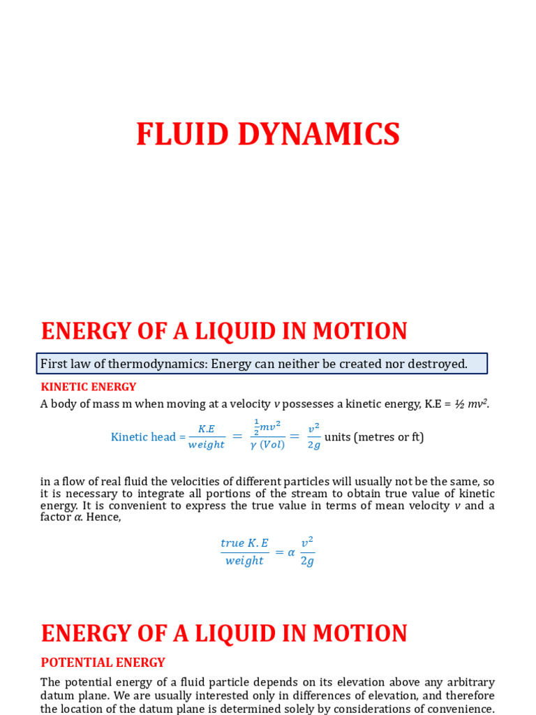 LEC-7 FLUID DYNAMICS Part-A & B With Numericals | PDF | Fluid Dynamics | Kinetic Energy