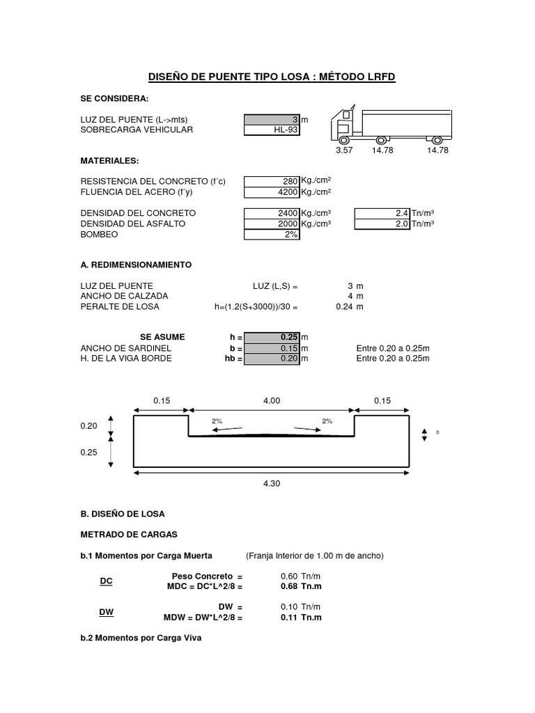 Hoja de Calculo Diseno Puente Tipo Losa Metodo LRFD | PDF Hoja de Calculo Diseno Puente Tipo Losa Metodo LRFD | PDF