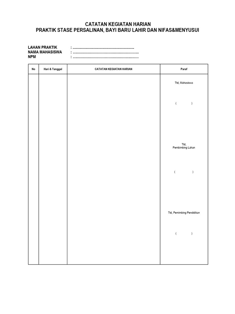 Format Penilaian Stase Persalinan, BBL, Nifas | PDF
