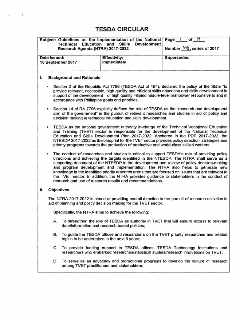 Tesda Circular 048-2017 | PDF | Vocational Education | Innovation