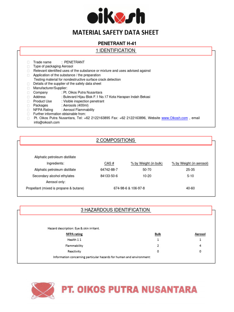 Msds Penetrant | PDF | Personal Protective Equipment | Water