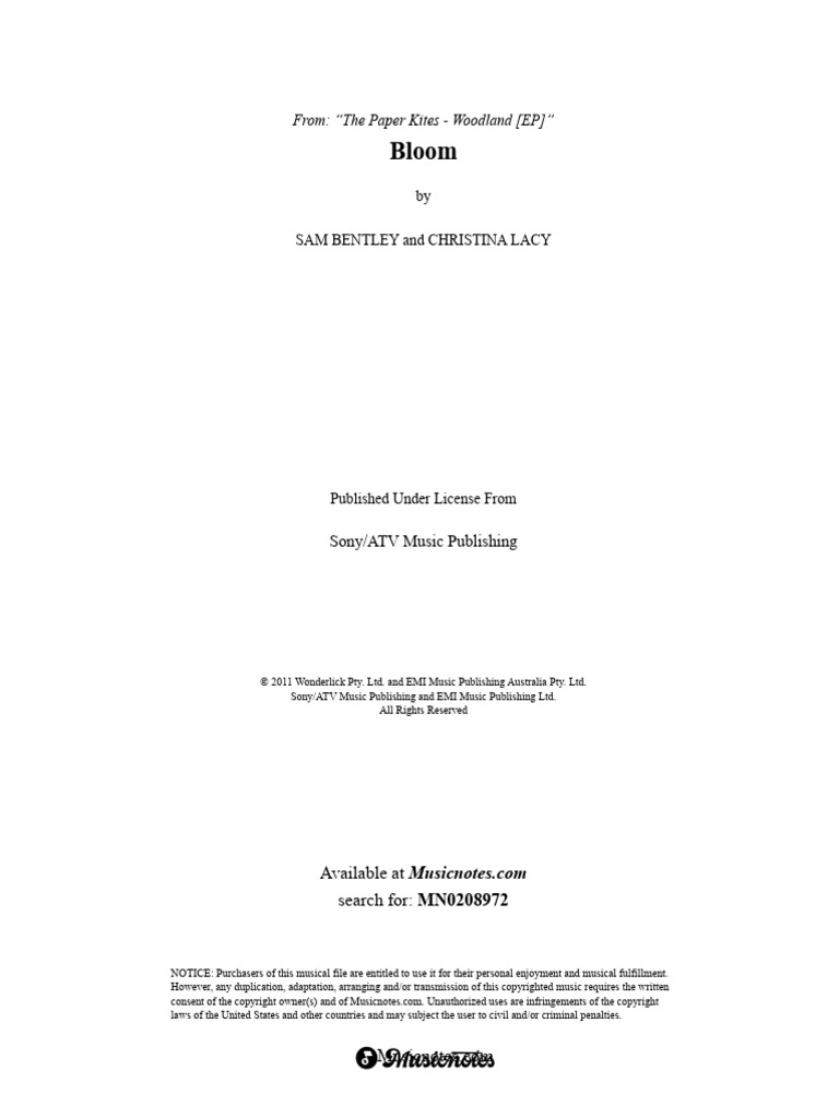 The Paper Kites - Bloom - Sheet Music in DB Major (Transposable ...