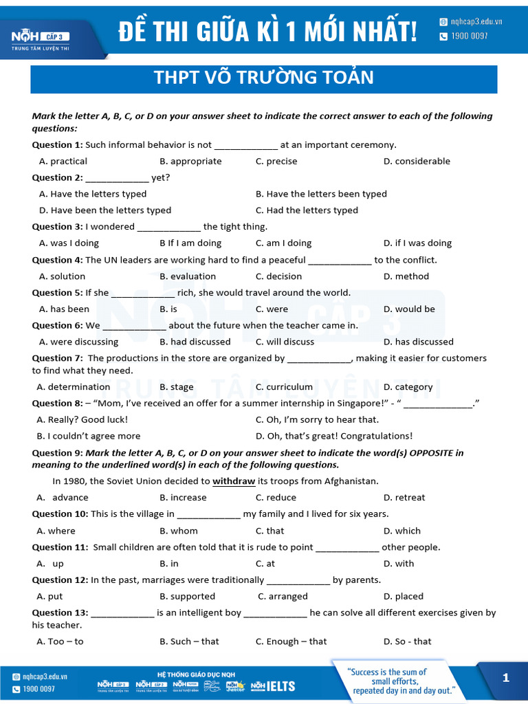 Võ Trường Toản GK1 2023 | PDF | Phonics | Human Communication