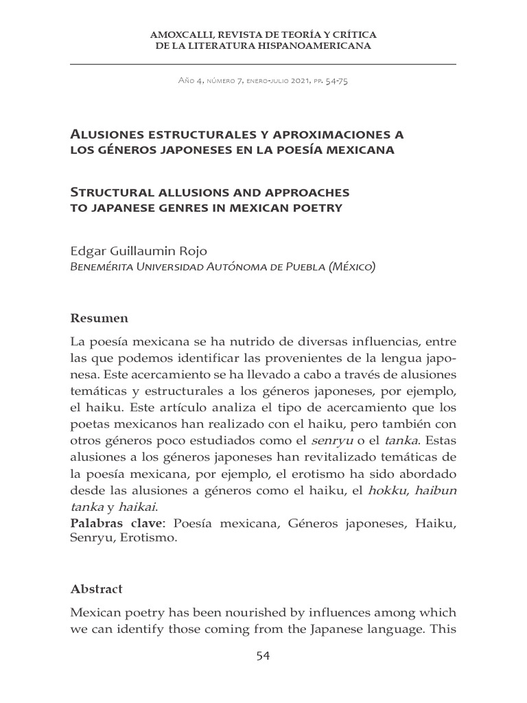 Alusiones Estructurales y Aproximaciones A Los Géneros Japoneses en La ...