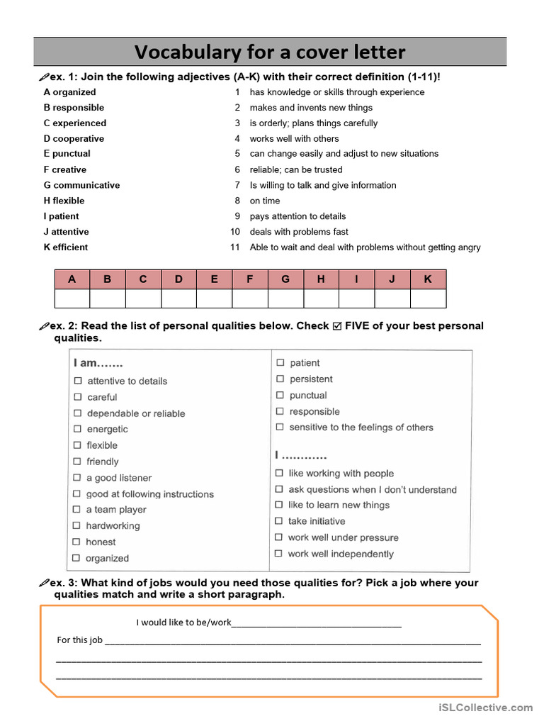 Vocabulary For Cover Letter | PDF