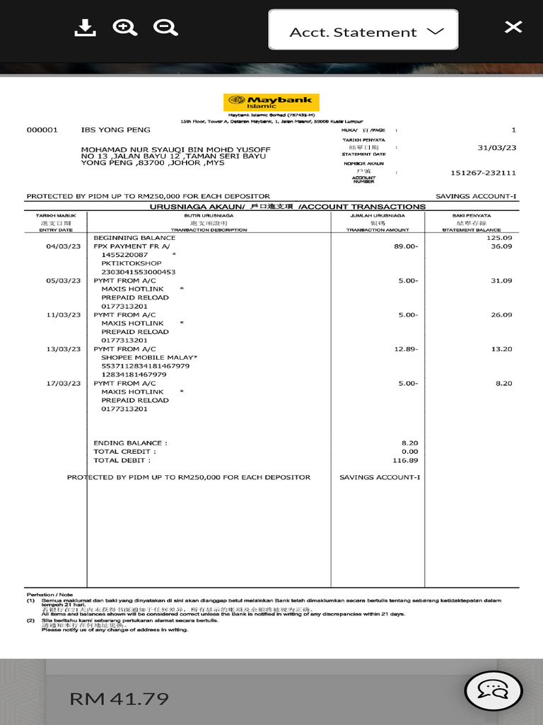 Maybank Account Statement - March 2023 | PDF | Banking Technology | Banking