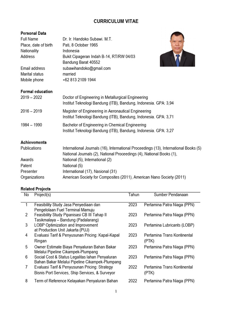 Biodata - Handoko PPN | PDF | Materials | Physical Sciences