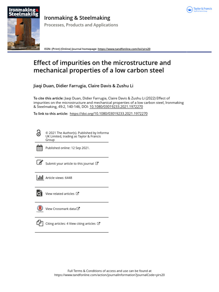 Effect of Impurities On The Microstructure and Mechanical Properties of ...