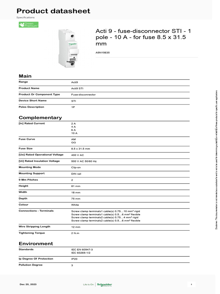 Schneider Electric - Acti9-STI - A9N15635 | PDF