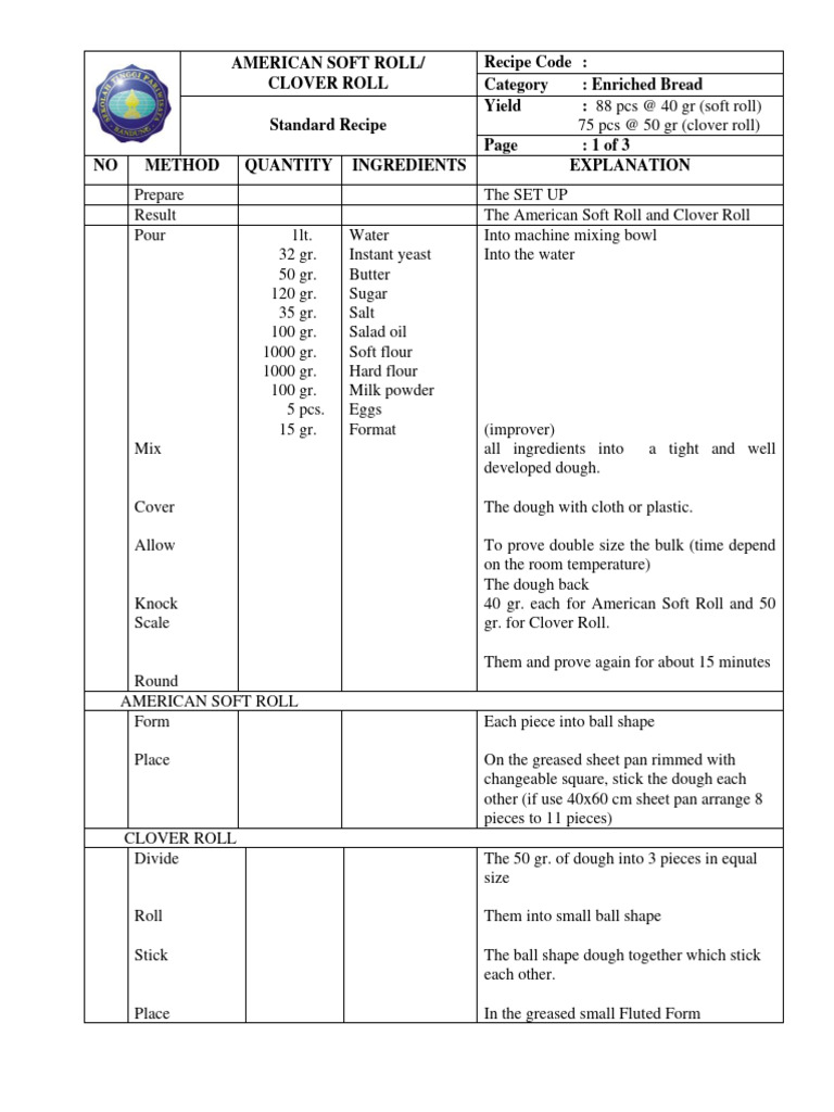 American Soft Roll | PDF | Breads | Dough