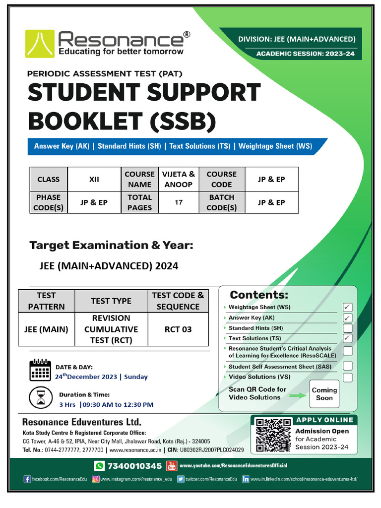 Sol. 24-12-23-Jp+Ep Rct-3 (PCM) All Codes | Download Free PDF | Physical Sciences | Physics